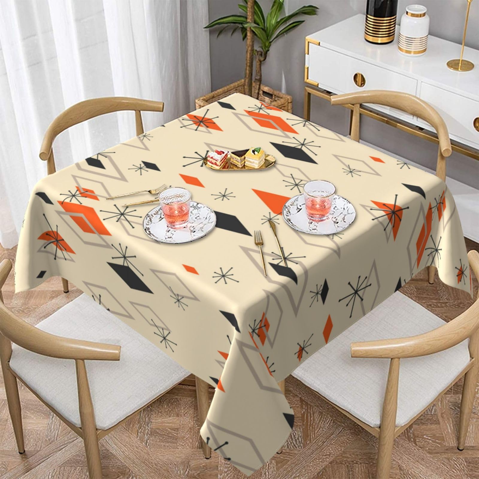 Amazon.com: Mid Century Tablecloth, Modern Orange Black 1950s Boho ...