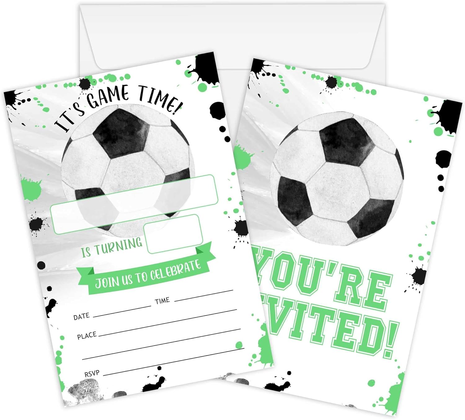 Amazon.com : WUAWN 20 Sports Themed Birthday Invitations with Envelopes, Soccer Games Fill - In ...