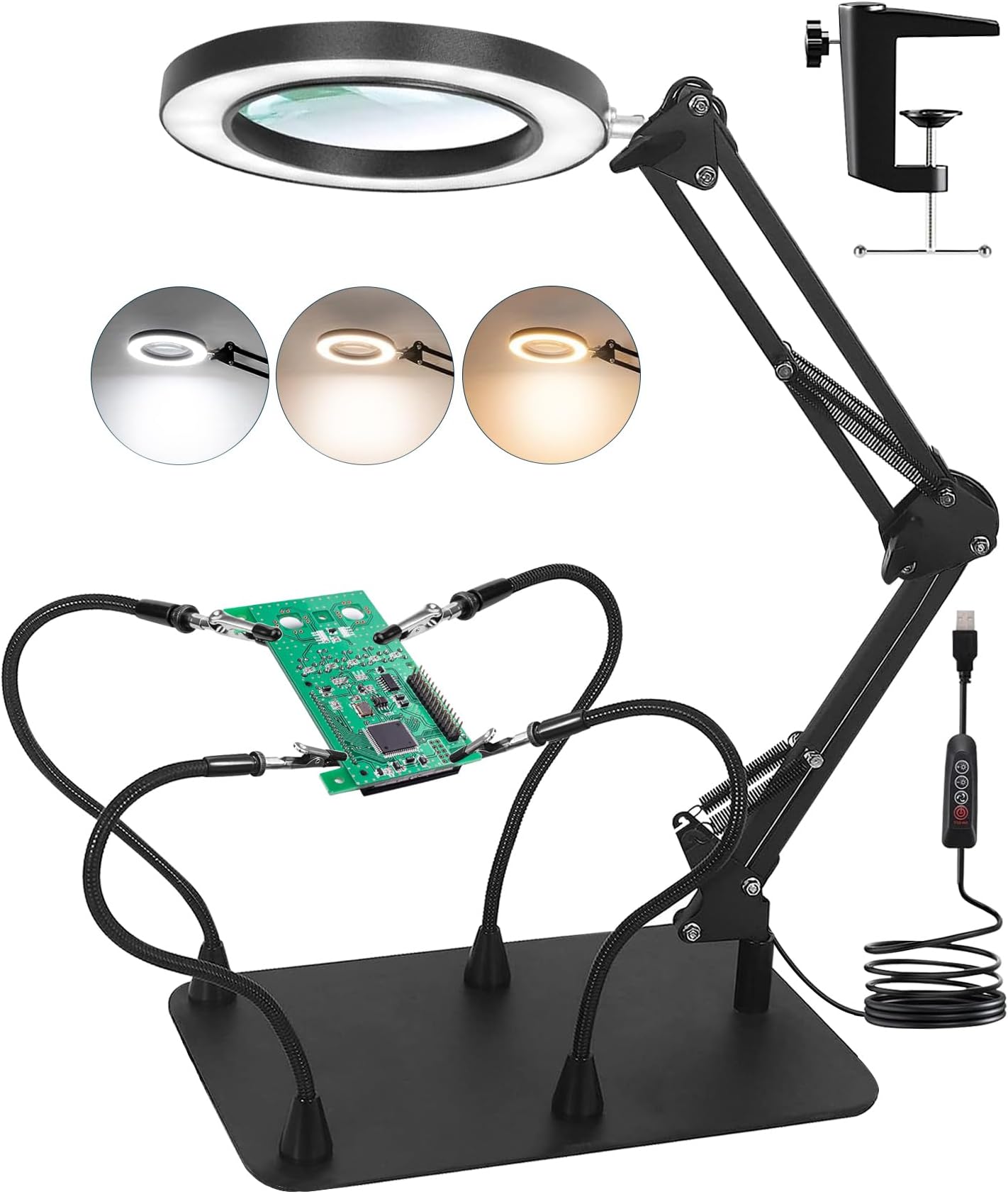 Magnetic Helping Hands Soldering Station| 10X Magnifying Glass with ...
