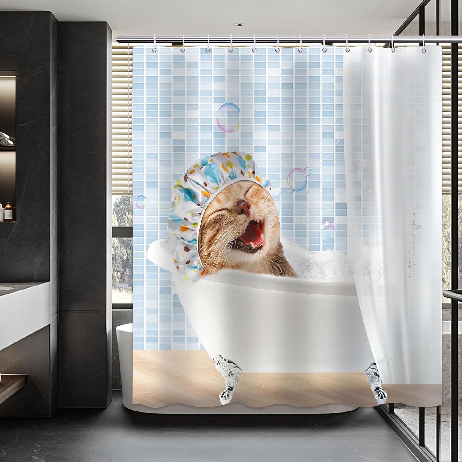 Amazon.com: DLTAY Cat Shower Curtain Funny Cat Shower Curtain for ...