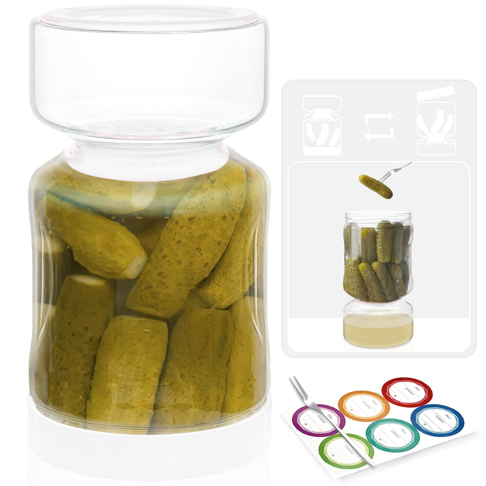 Amazon.com: AiHeart Pickle Jar with Strainer Flip,51oz Pickle Jar ...