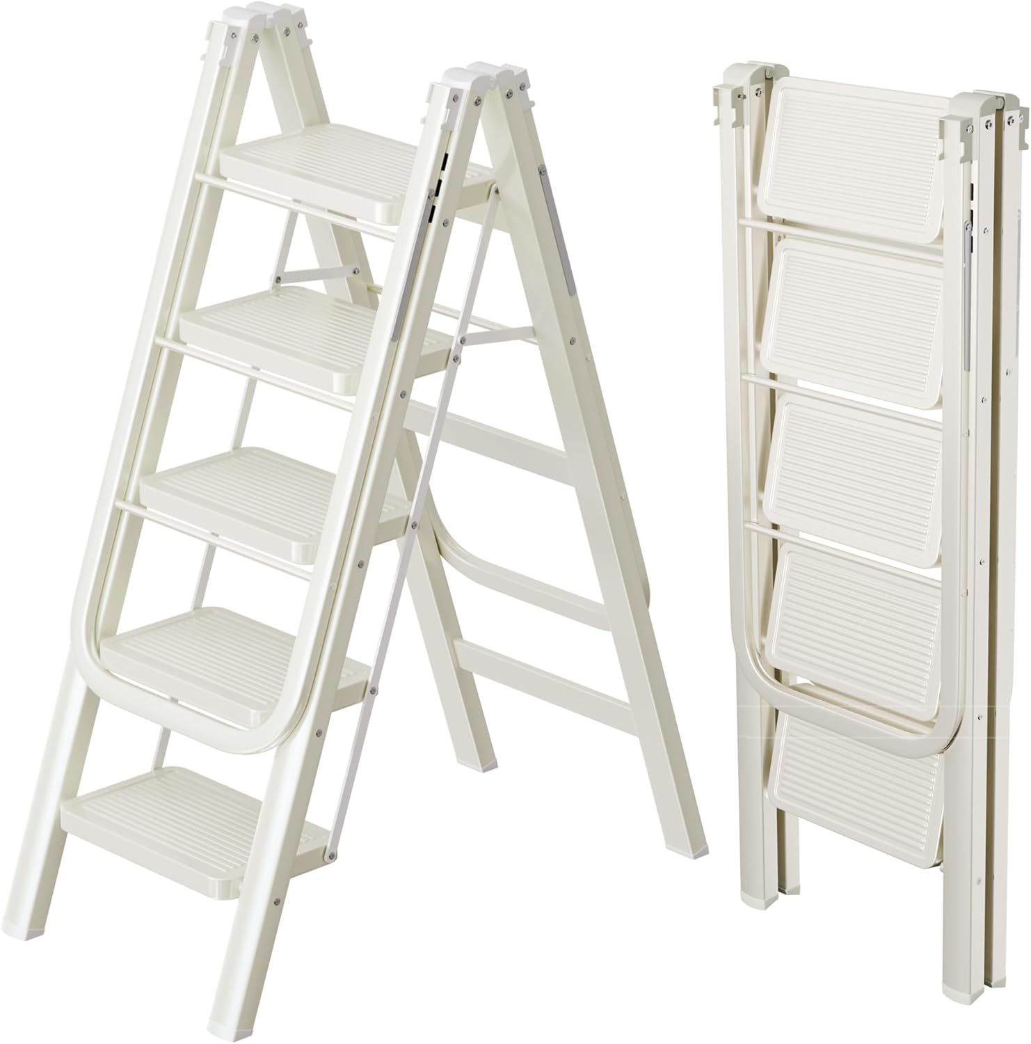 5-Step Folding Ladder, Clothes Drying Rack with Floor Standing Shoe ...