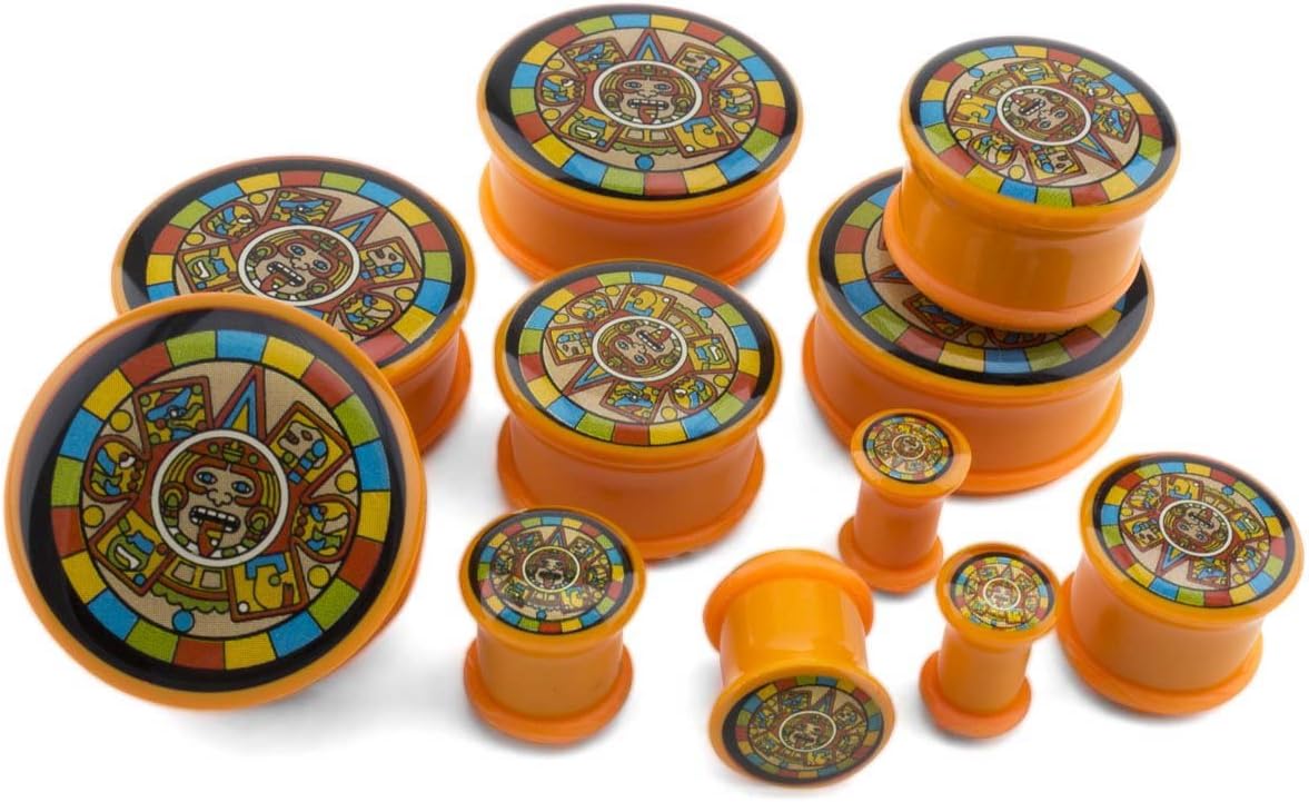 Amazon.com: Urban Body Jewelry Pair of 1 Inch (25mm) Orange Aztec Plugs ...