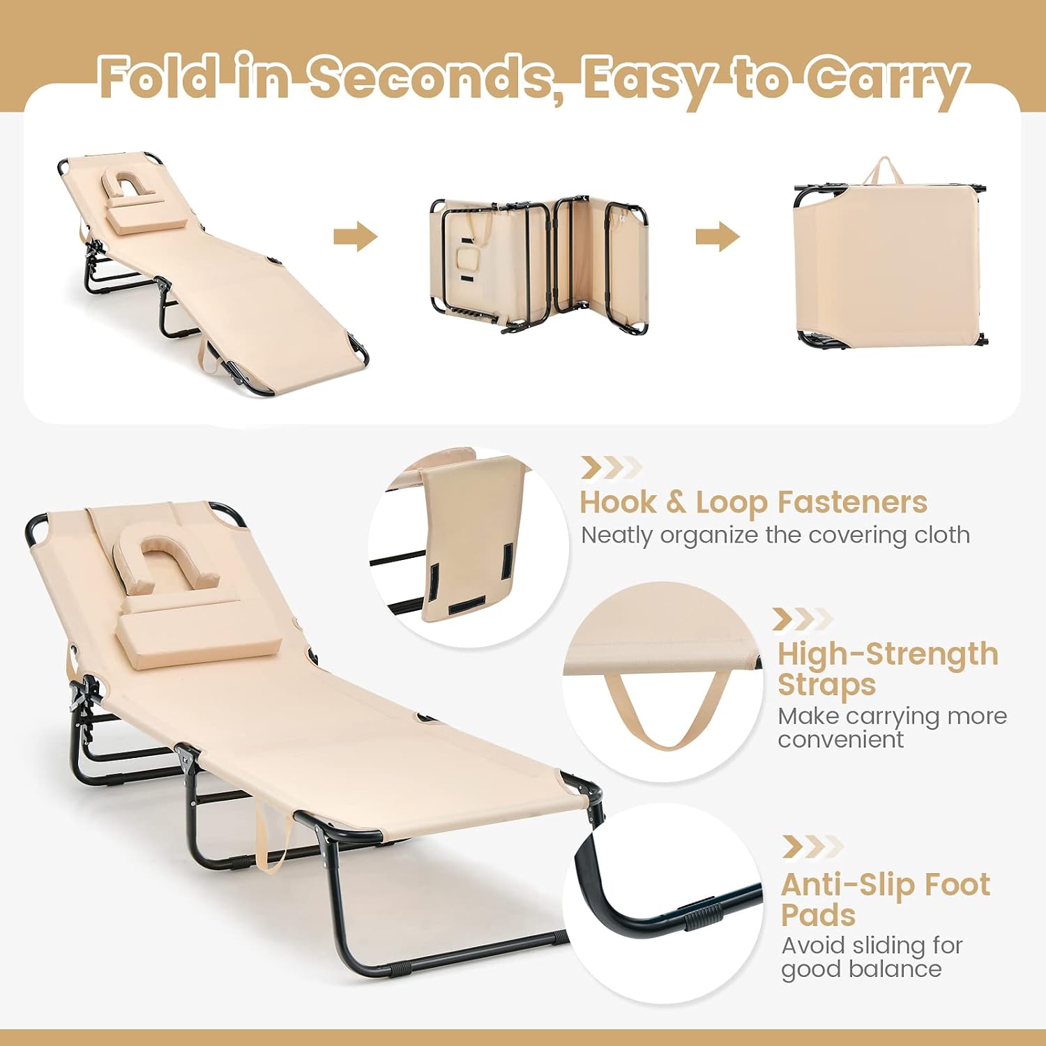 Tangkula Sillón de playa, reclinable plegable para tomar el sol con ...