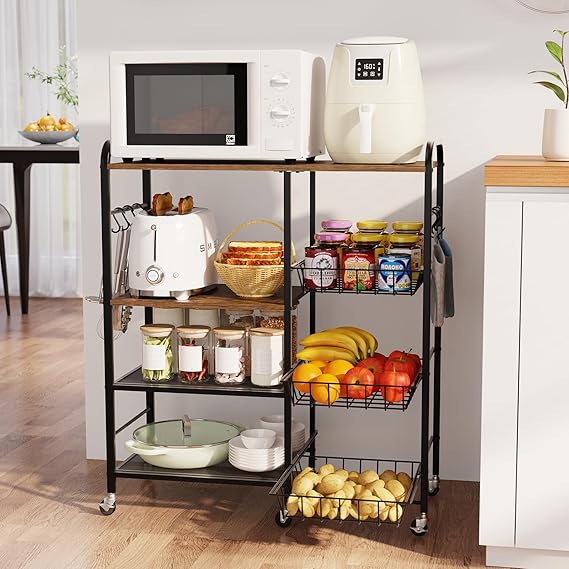Amazon.com: HapiRm Rolling Kitchen Microwave Cart - 4 Tier Microwave ...