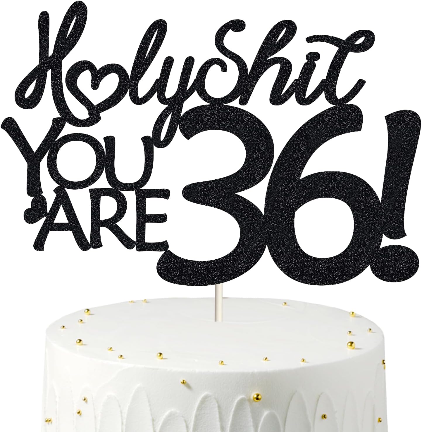 Amazon.com: 36 Birthday Cake Toppers-Black Glitter, Funny 36th Cake ...
