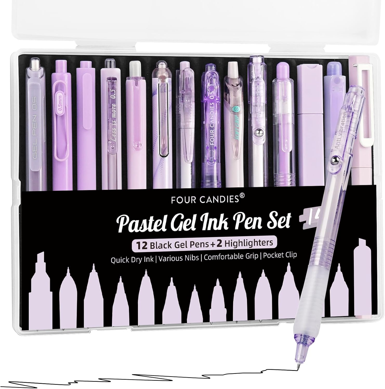 Four Candies Gel Ink Pen Set,14PCS Pen Set with Case, Cute Note Taking ...