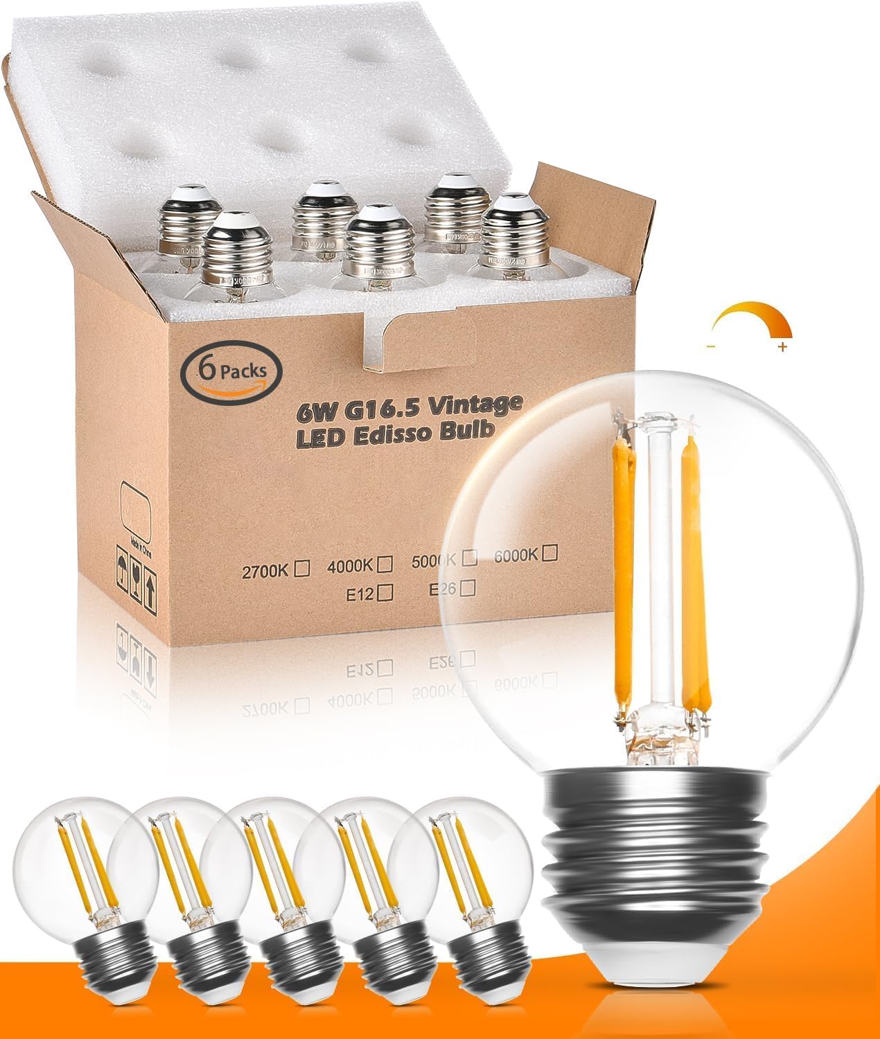 6 Pack G16.5 Light Bulb LED 6W - 2700K Warm White 60W Equivalent E26 ...