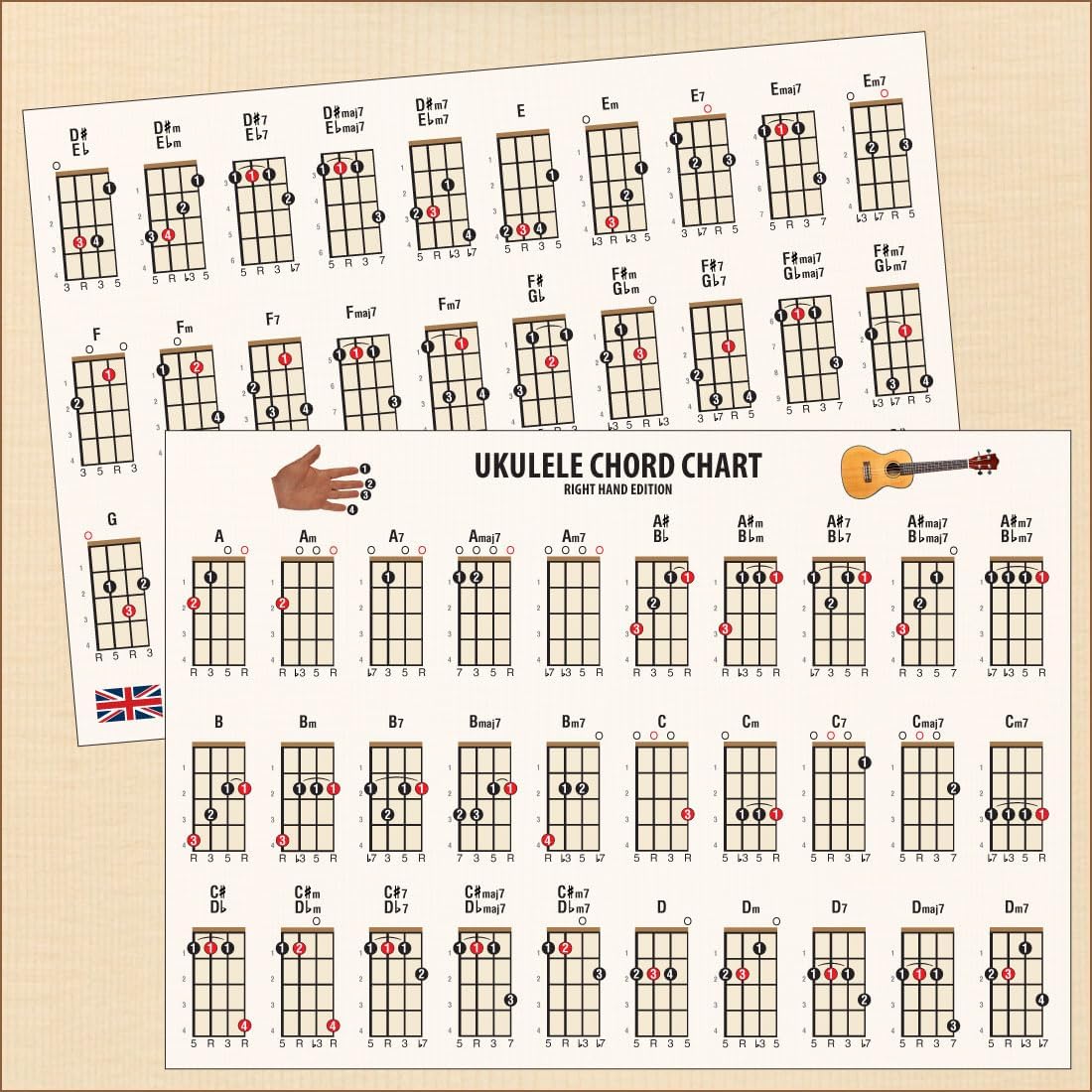 Ukulele Chord Chart 60 Chords Ideal for Beginners Double Sided ...