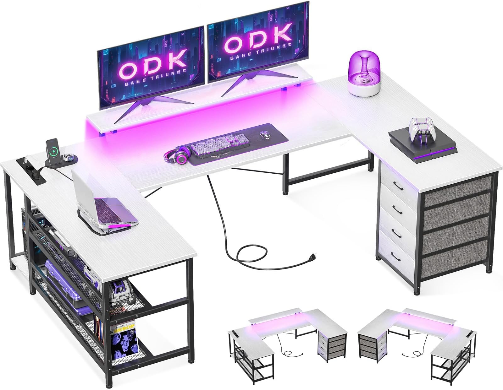 Dowinx LED Gaming Tisch, L-förmiger Schreibtisch mit Stecktafel und ...