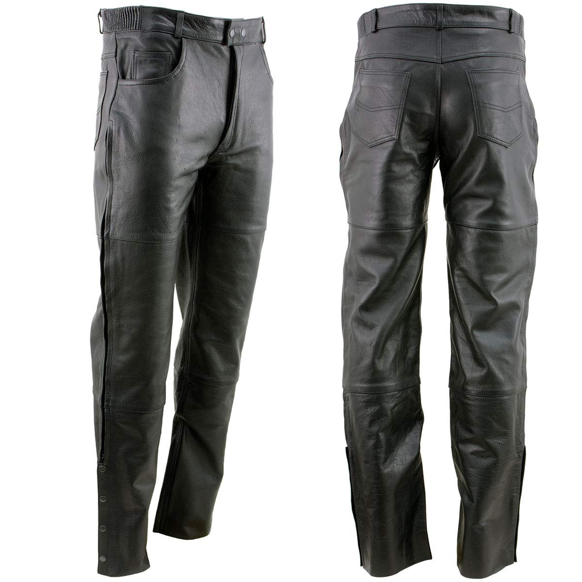 Xelement B7470 Men's Black Premium Leather Motorcycle Over Pants with ...