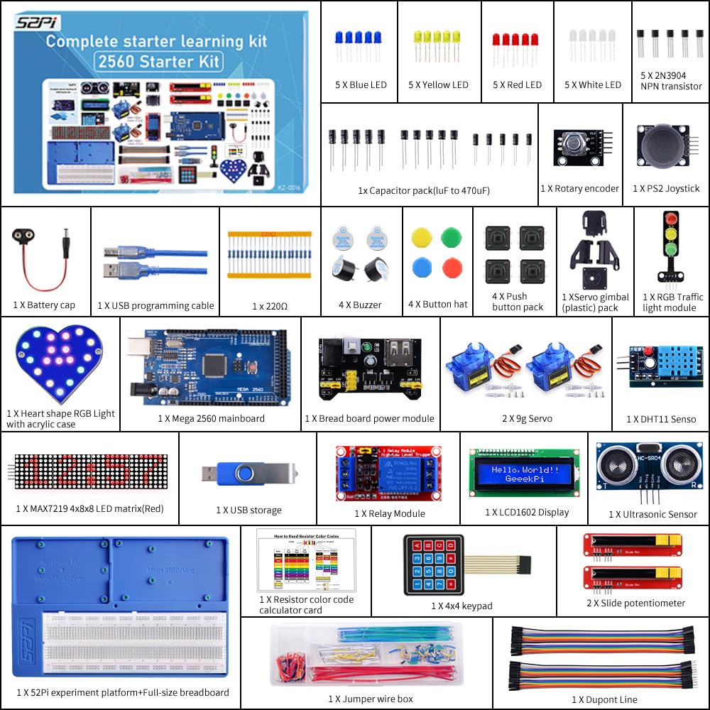 GeeekPi Mega 2560 Ultimate Starter Kit, Compatible with Arduino IDE, Complete Electronics ...