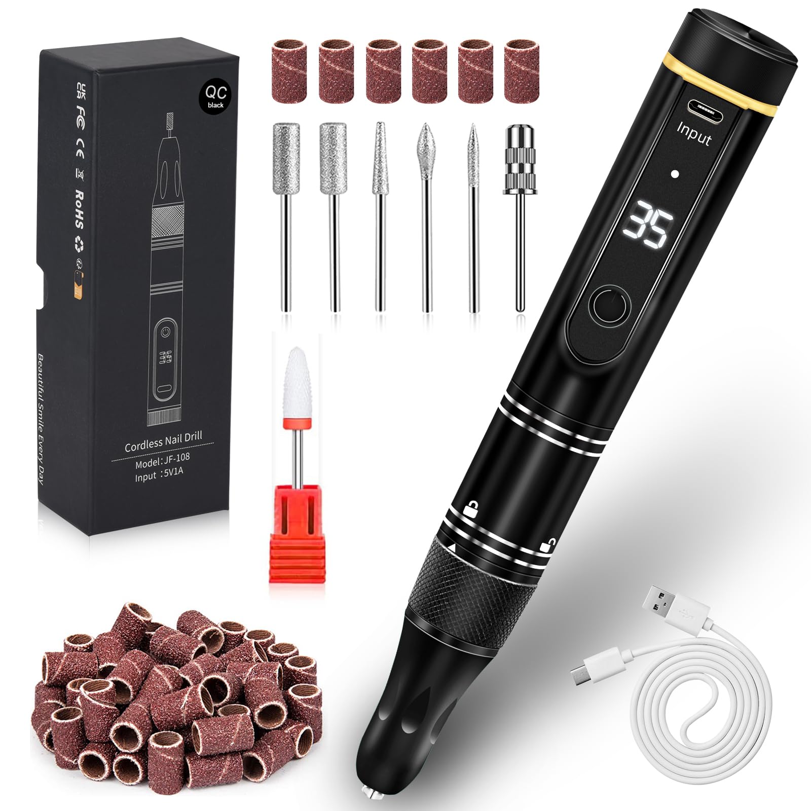 Amazon.com: LIERKISS Nail Drill Cordless 35000RPM Rechargeable ...