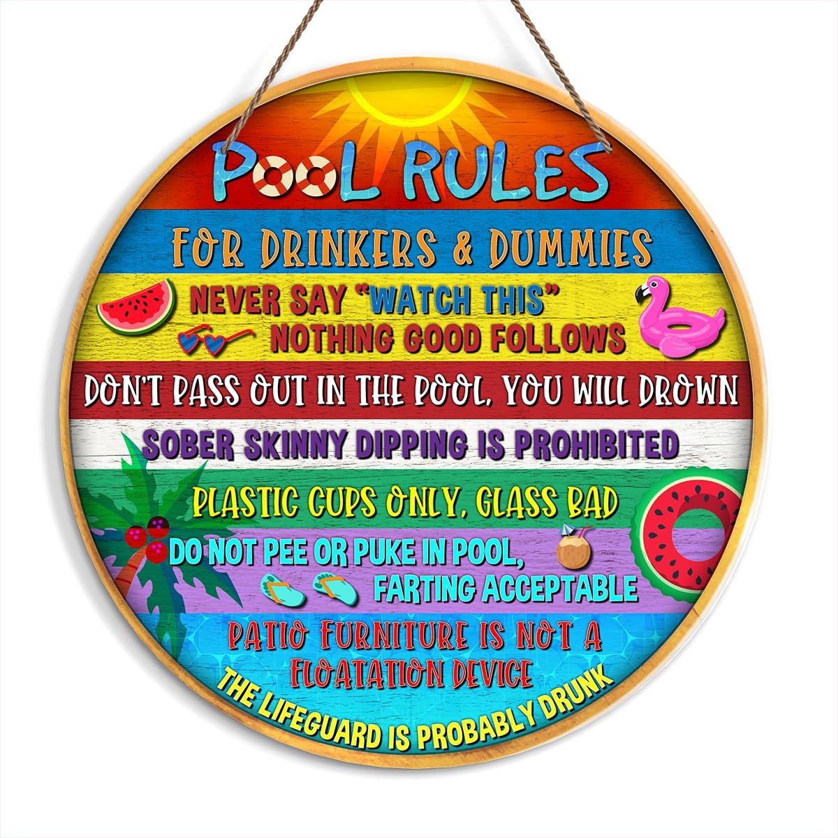 Amazon.com : Zmyollo Summer Pool Rules Round Welcome Decorative Sign ...