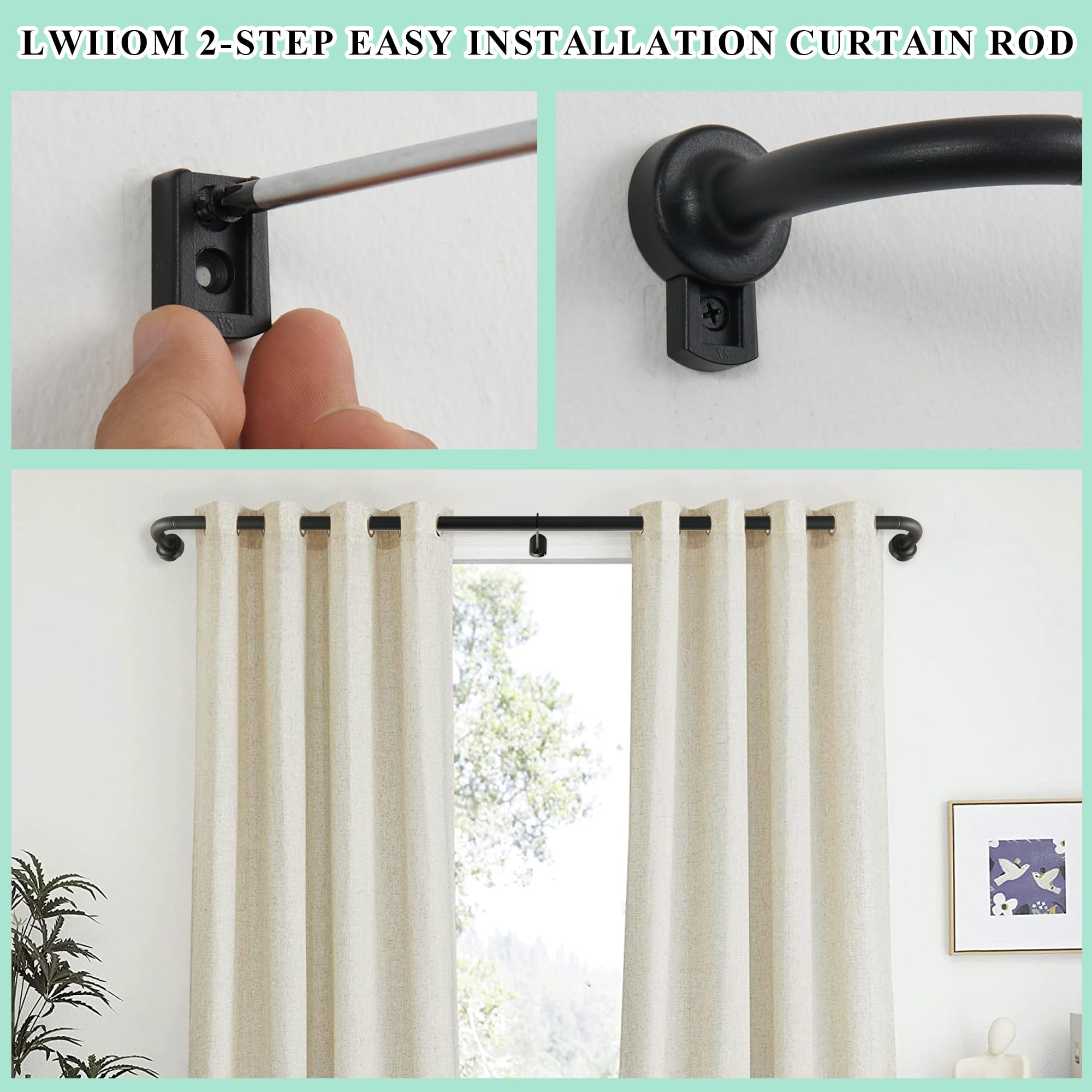 Snapklik.com : Lwiiom Black Curtain Rod For Windows 28 To 150 Inch ...
