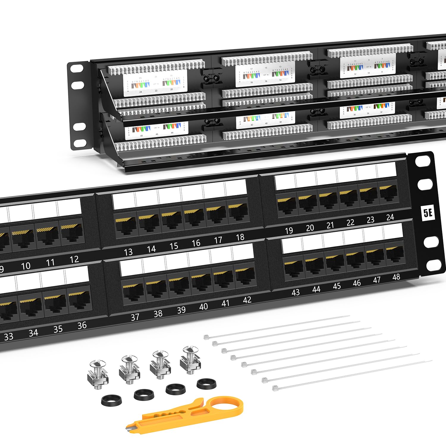 AMPCOM AMPCOM Series CAT5/5e Patch Panel,15ÃŽ¼ Gold Plated,2U 48-Port ...