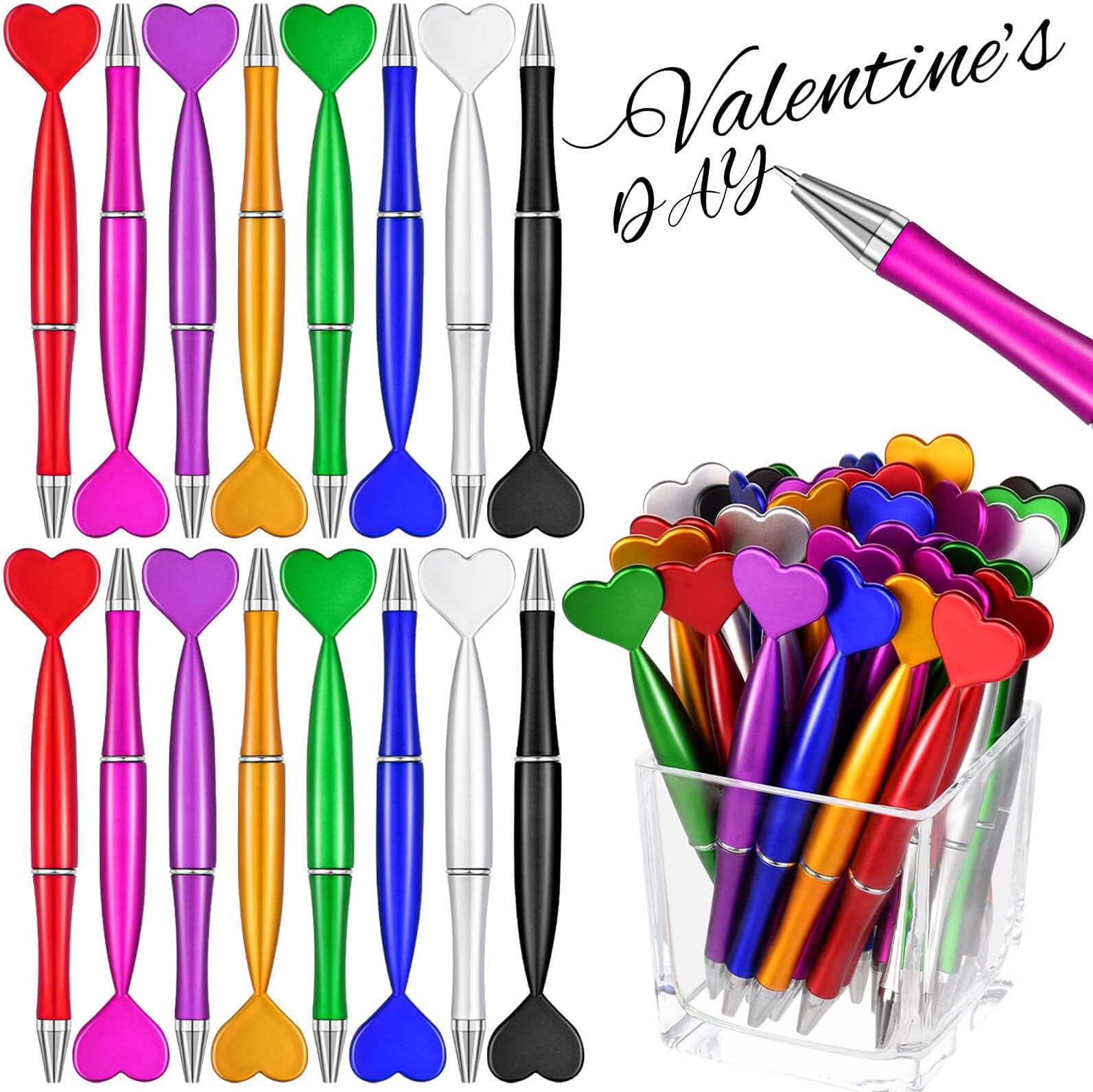 Amazon.com: Sherr Valentine's Day Heart Shaped Pens Bulk 1 mm Black Gel ...