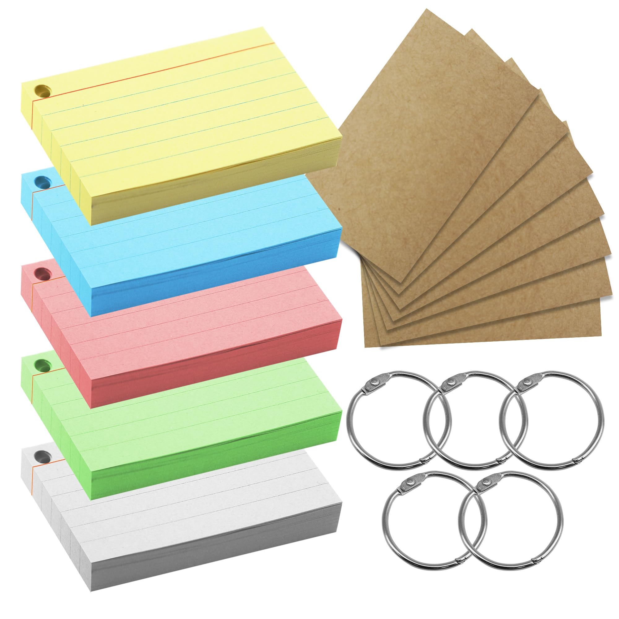 SOL 500pk A8 Paper Flash Cards with Ring Binder, Assorted Colours ...