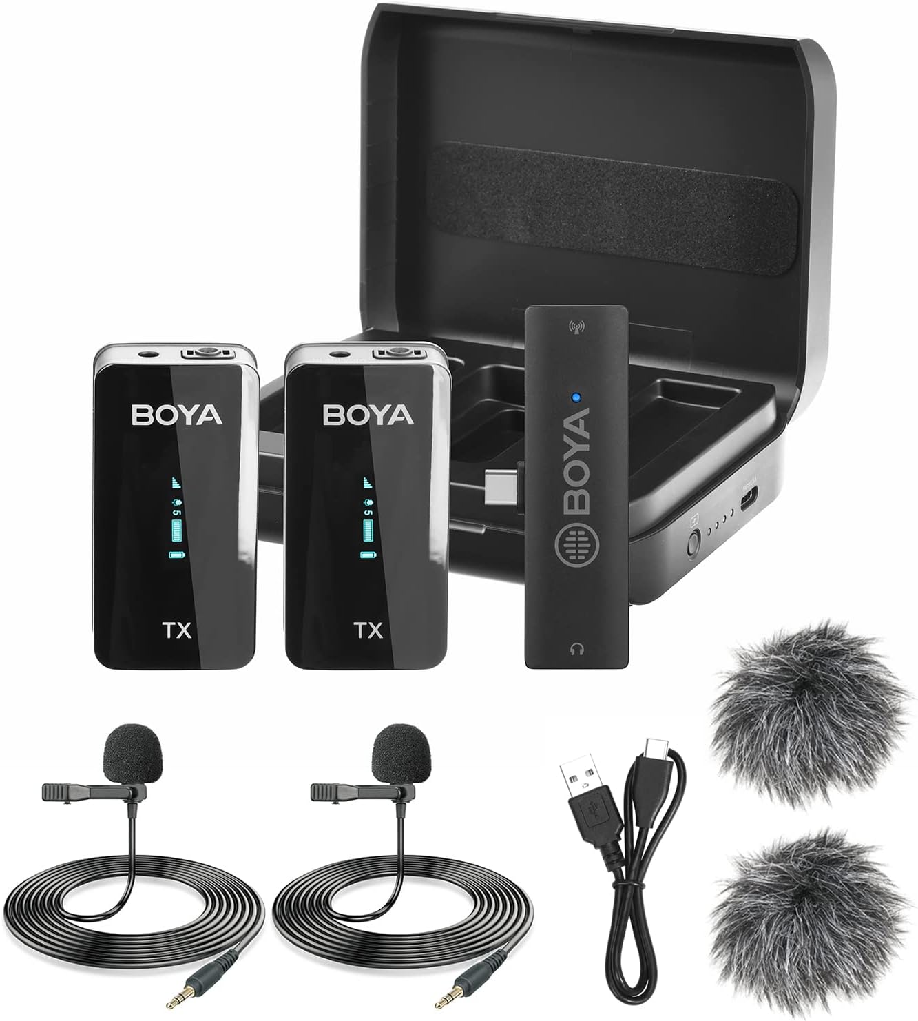 Amazon.com: BOYA Dual Wireless Lavalier Microphone for Type-C Devices ...