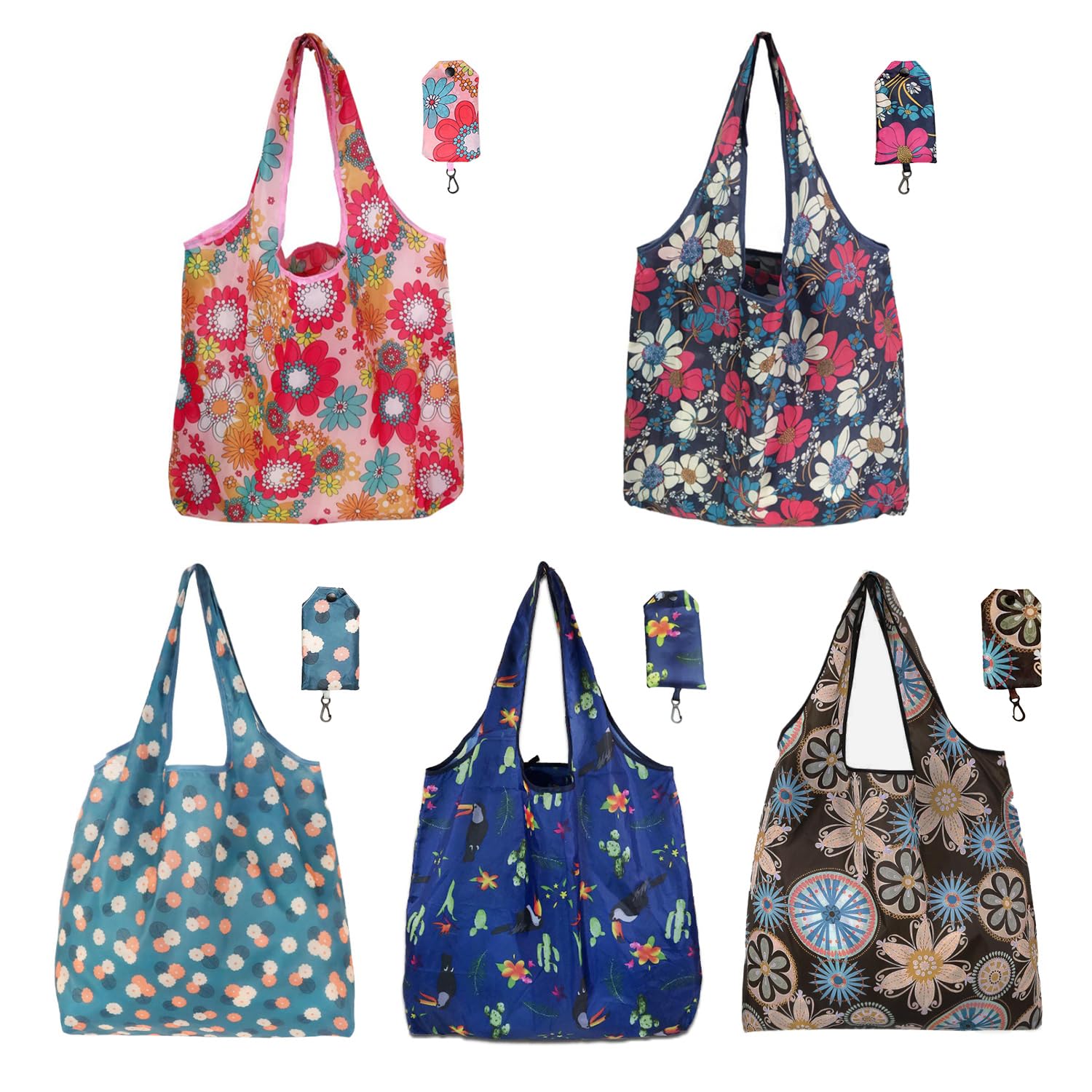 SYEYCW 5 Pièces Sac de Courses Pliable, Sac à Provisions Réutilisable ...