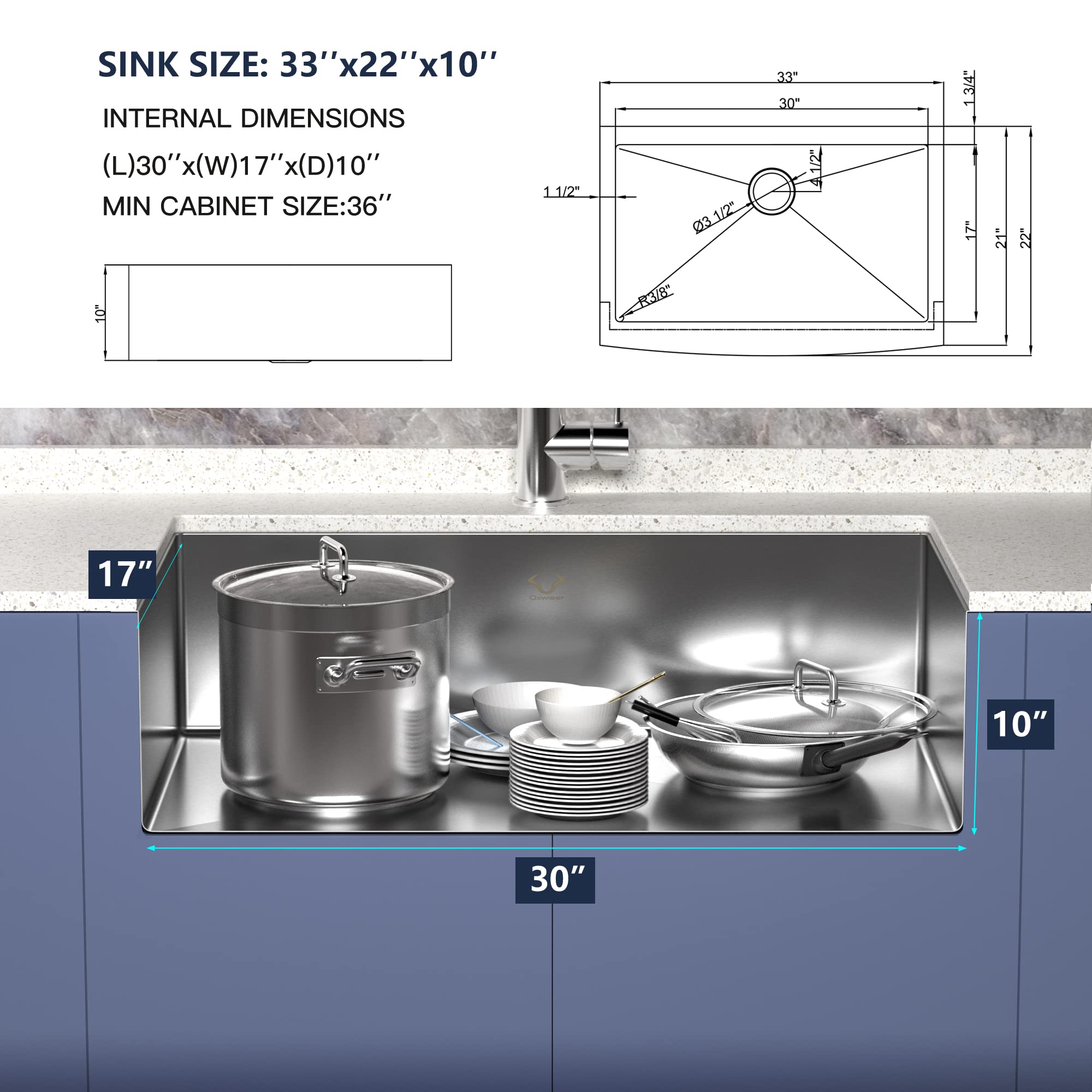Snapklik.com : Kitchen Sink 33 Inch Undermount Workstation Kitchen Sink ...
