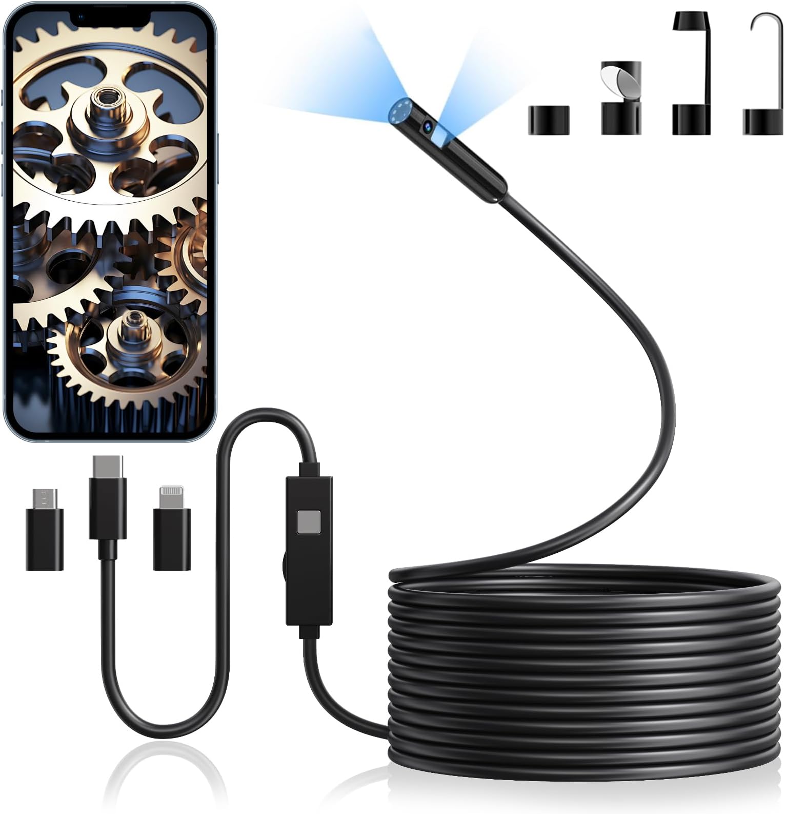 Dual Lens Endoscope Inspection Camera, Qimic No WiFi USB Endoscope ...