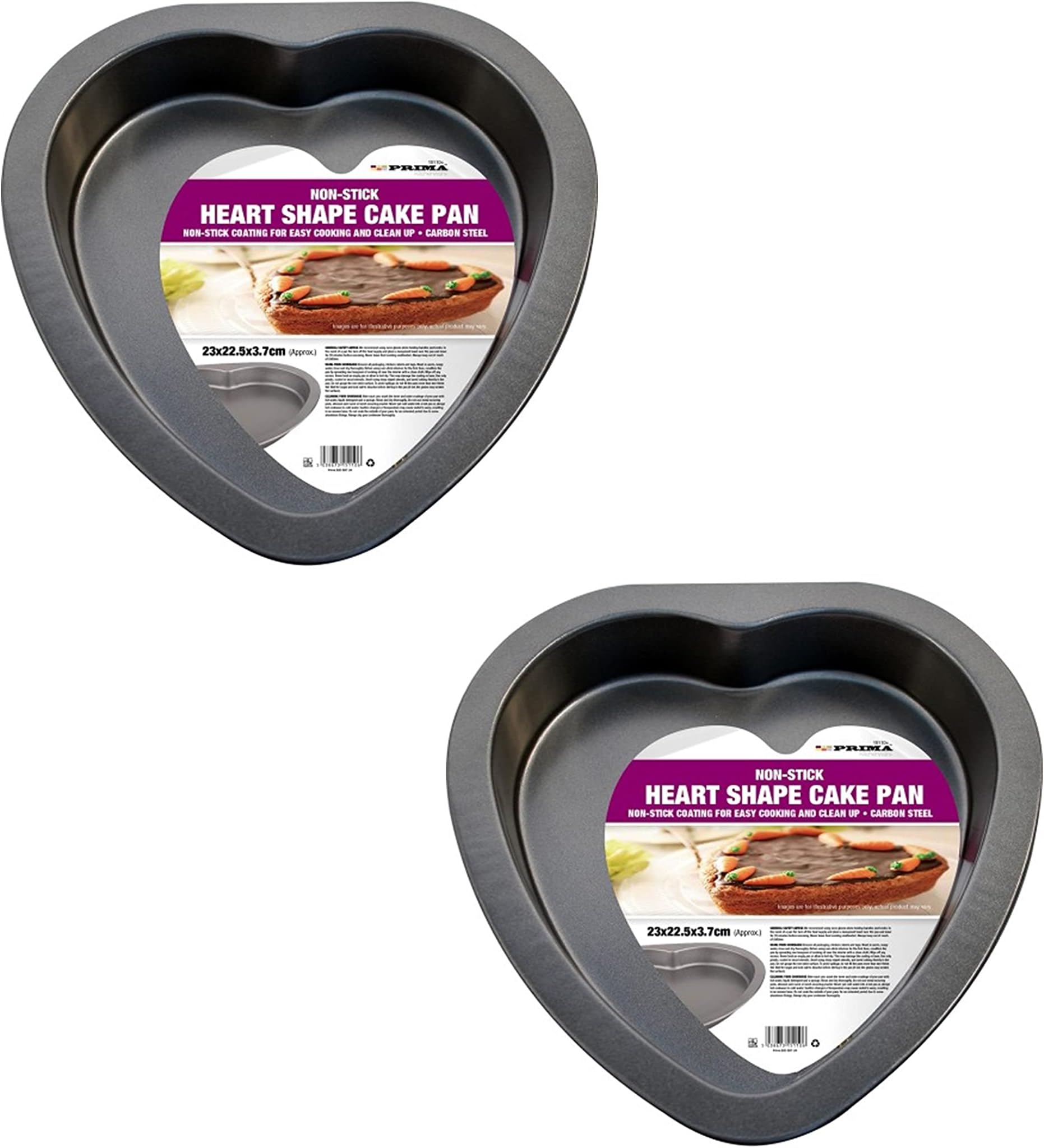 Prima Set Of 2 Heart Shaped Cake Tins, Romantic Grey Heart Shape, Non ...