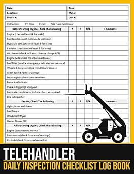 Telehandler Daily Inspection Checklist Log Book: Telehandlers Pre-Use ...