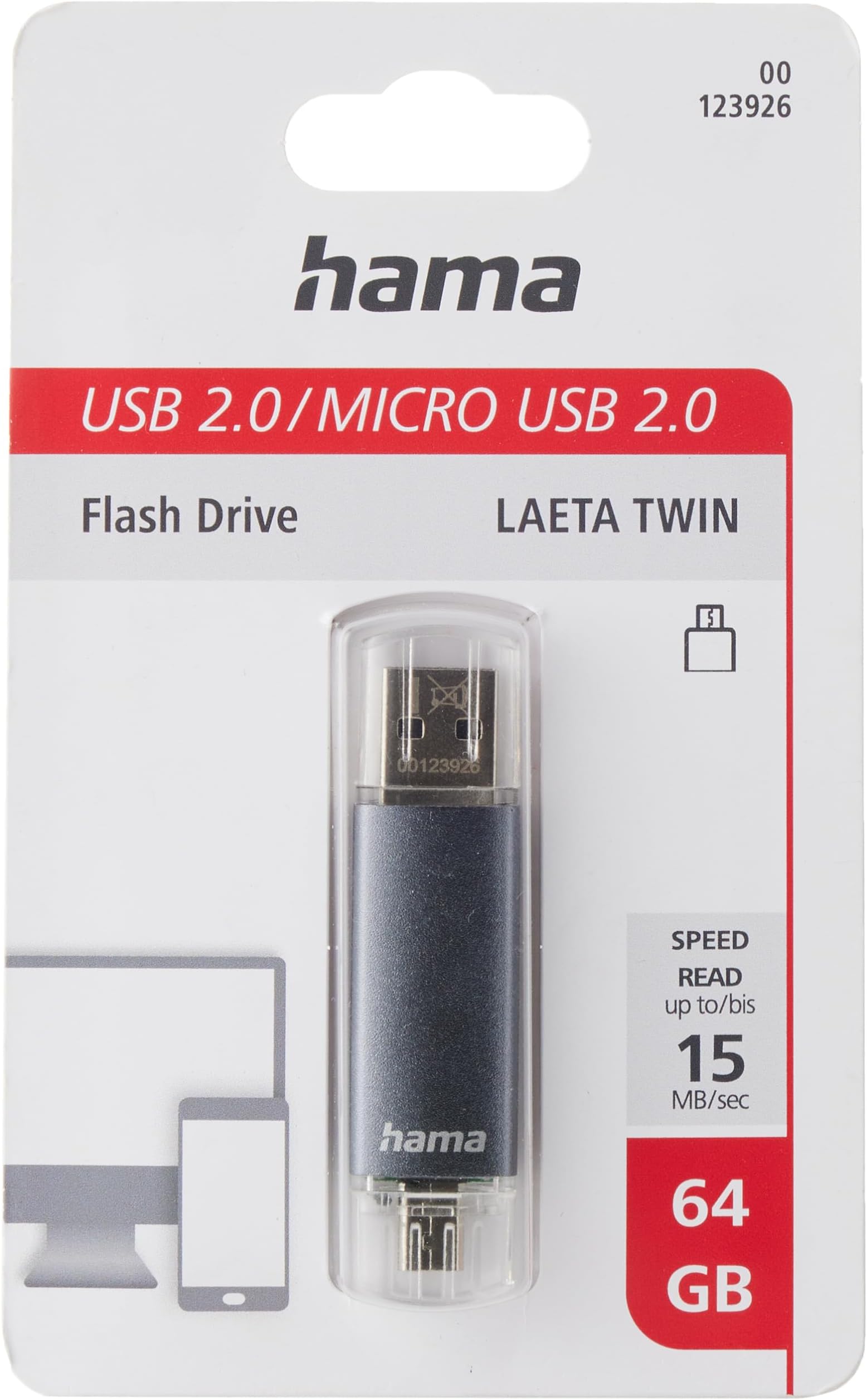 Amazon.com: Hama 64GB USB Stick, USB 2.0 and Micro USB (2-in-1 USB ...