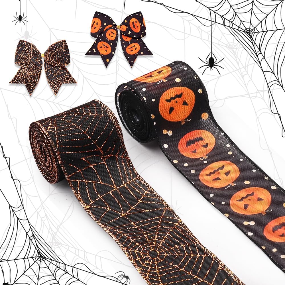 Amazon.com: AnyDesign Halloween Ribbon 12 Yards Cat Bat Spider Web ...