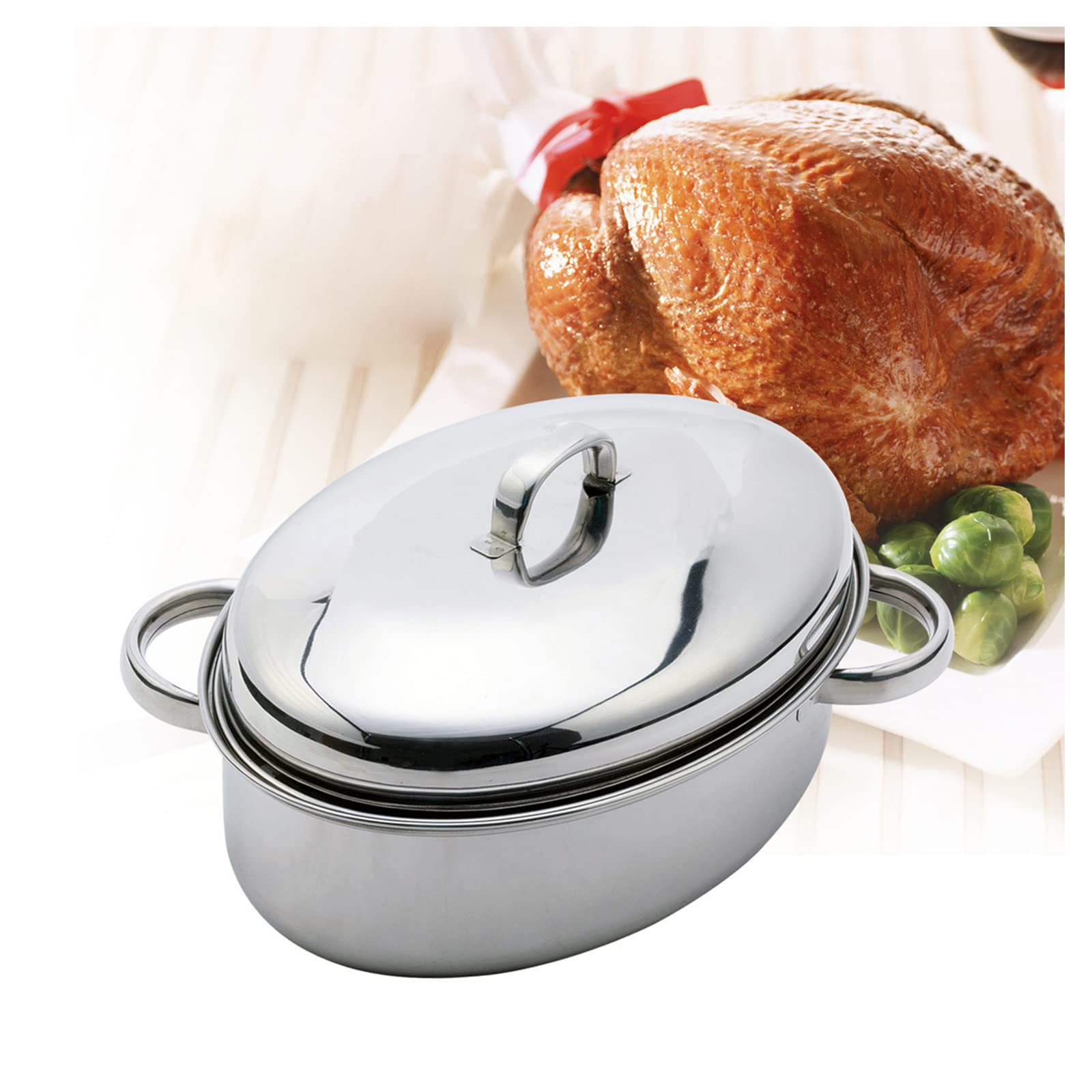 Amazon.com: Stainless Steel Oval Lidded Roaster Pan Extra Large Steamer ...