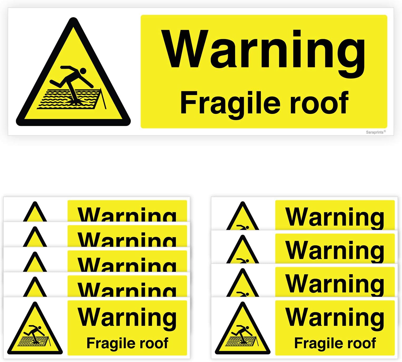 Pack of 10 Fragile Roof Saftey Sign (100 x 300 mm) Self Adhesive ...