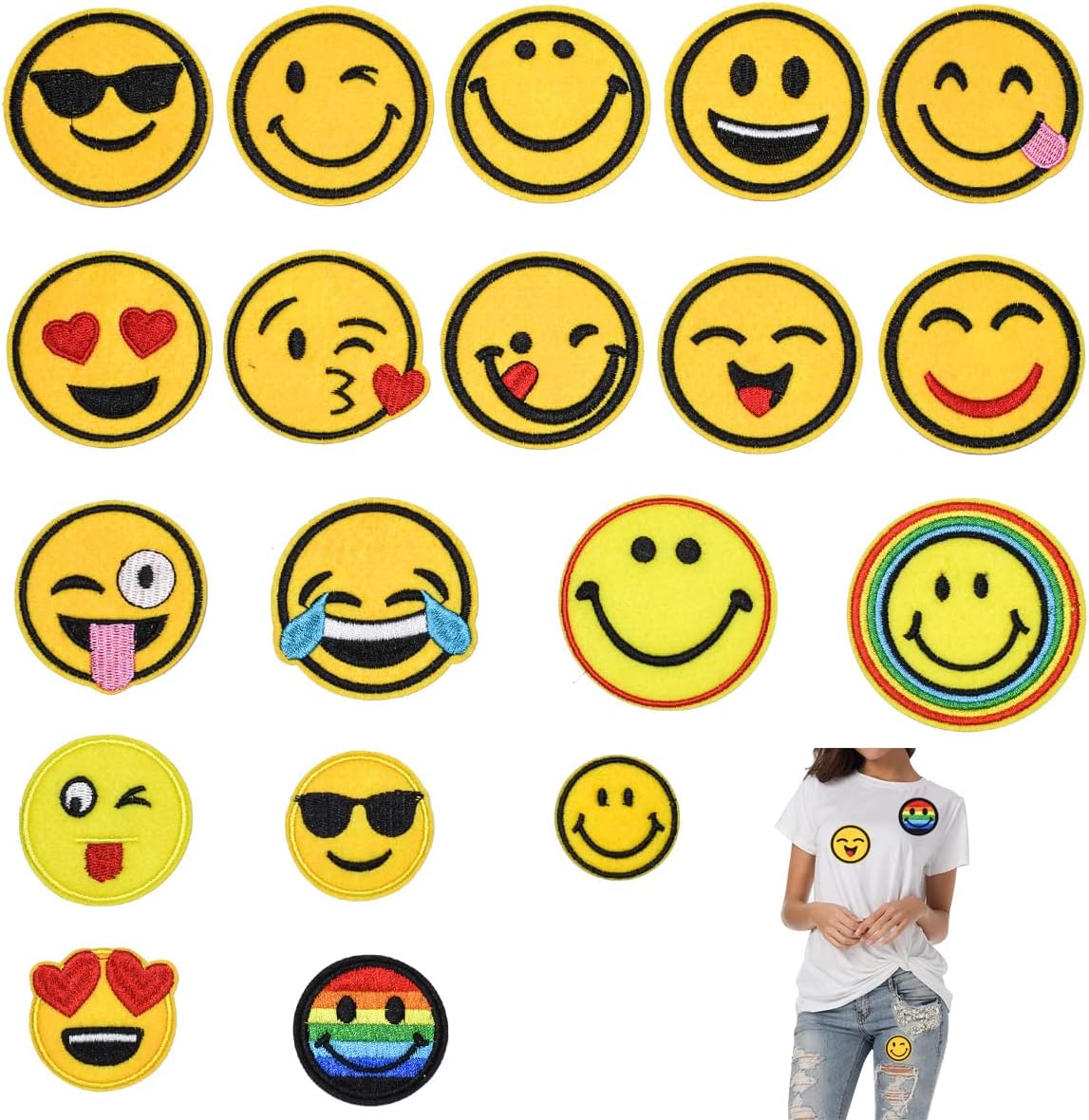 Iron-On Patches for Kids Adults, 19 Pieces Emoji Patches for Sew-On ...