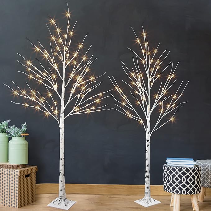 Amazon.com: PEIDUO Set of 2 Lighted Birch Tree, Prelit White Christmas ...