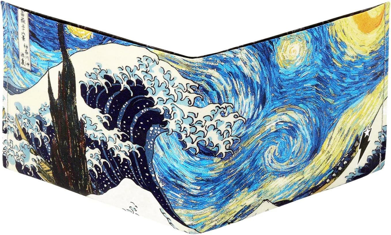 SUPERVEK Starry Night Great Wave Tyvek RFID Blocking Stitched Bifold ...