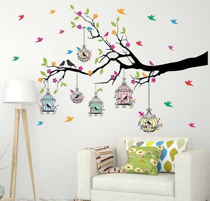 Sticker Yard PVC Vinyl Tree and Flowers Self-Adhesive Wall Sticker Size ...