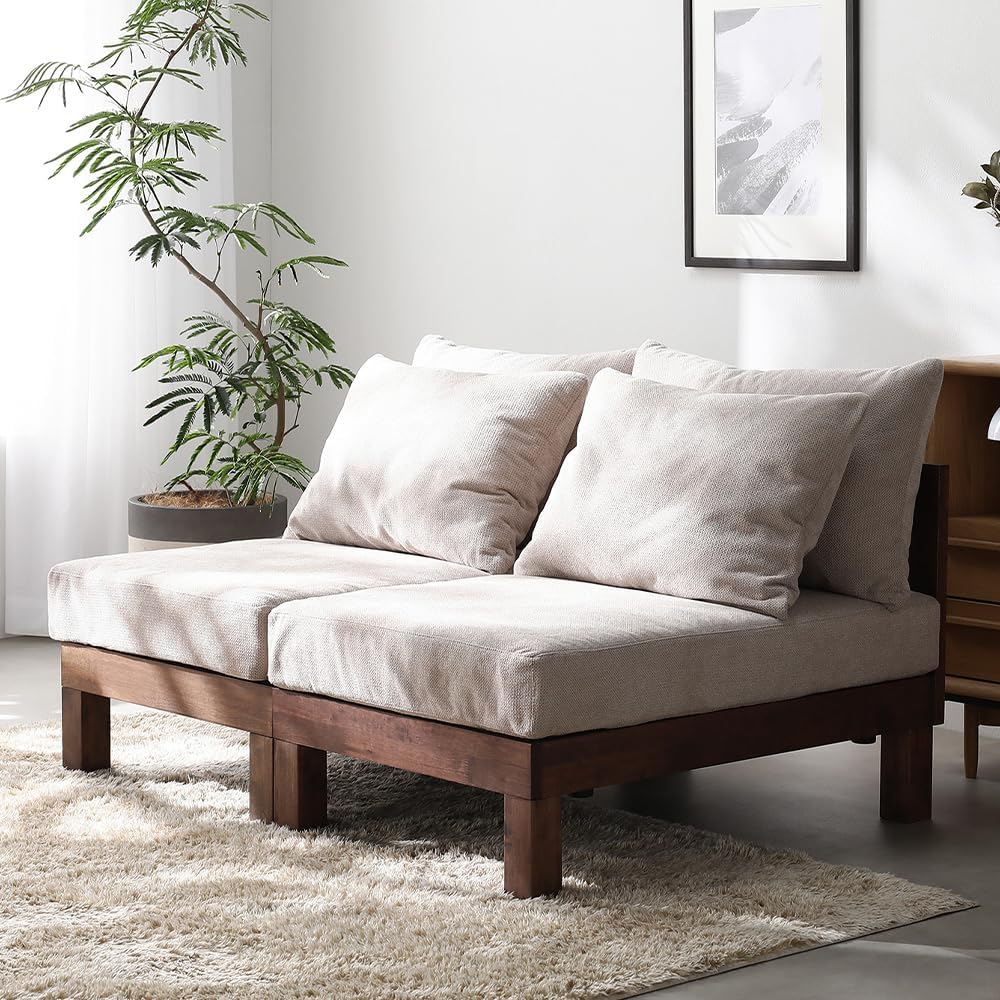 Amazon｜RASIK ソファー 2人掛け(1人掛け2点) 幅120×奥行90cm アイボリー クッション付き あぐらがかける カバー洗濯可 天然木 組立品 Sven スヴェン｜ソファ ...