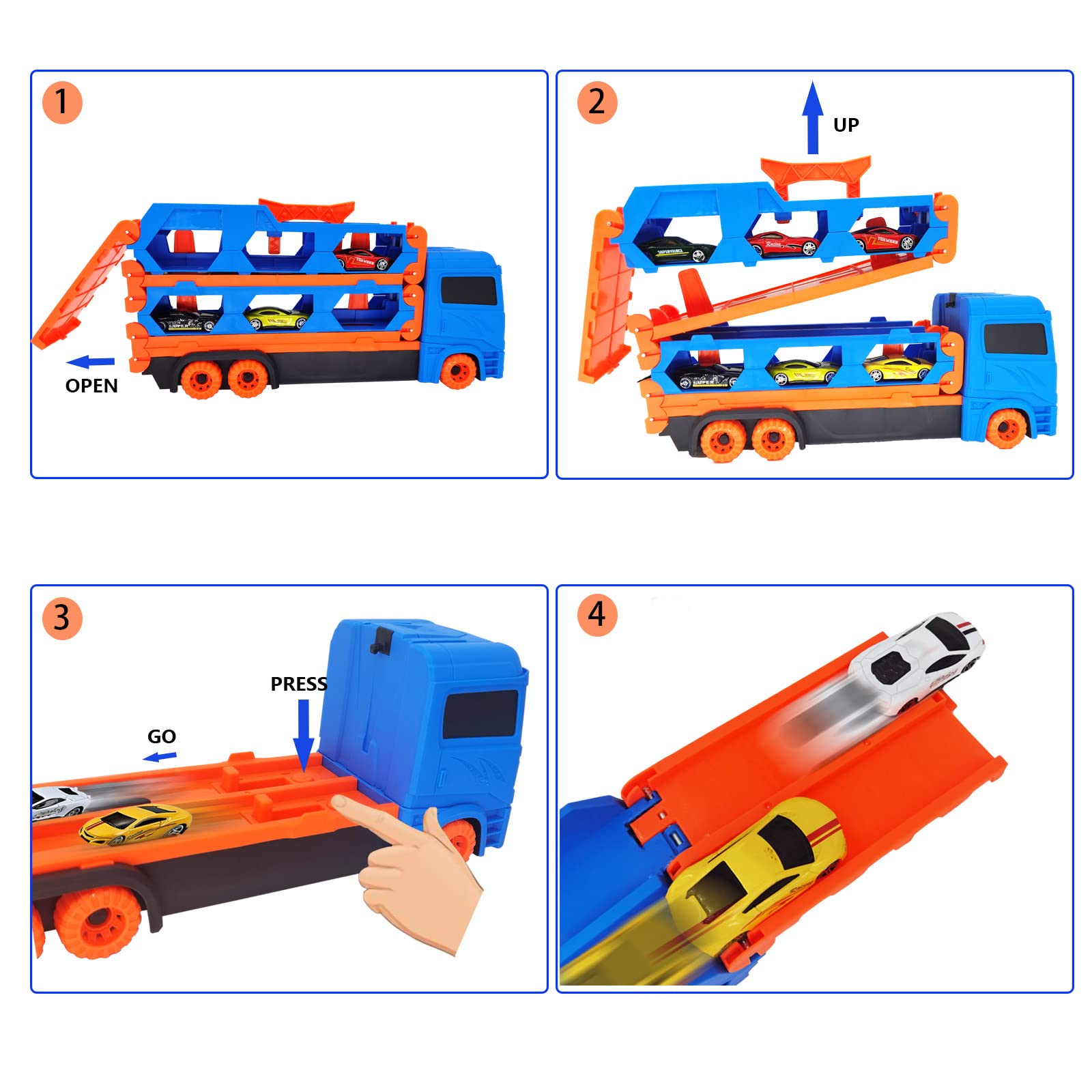 HSEONEJIA Big Hauler Transporter Truck Toy Set with 2 Ejection Race ...