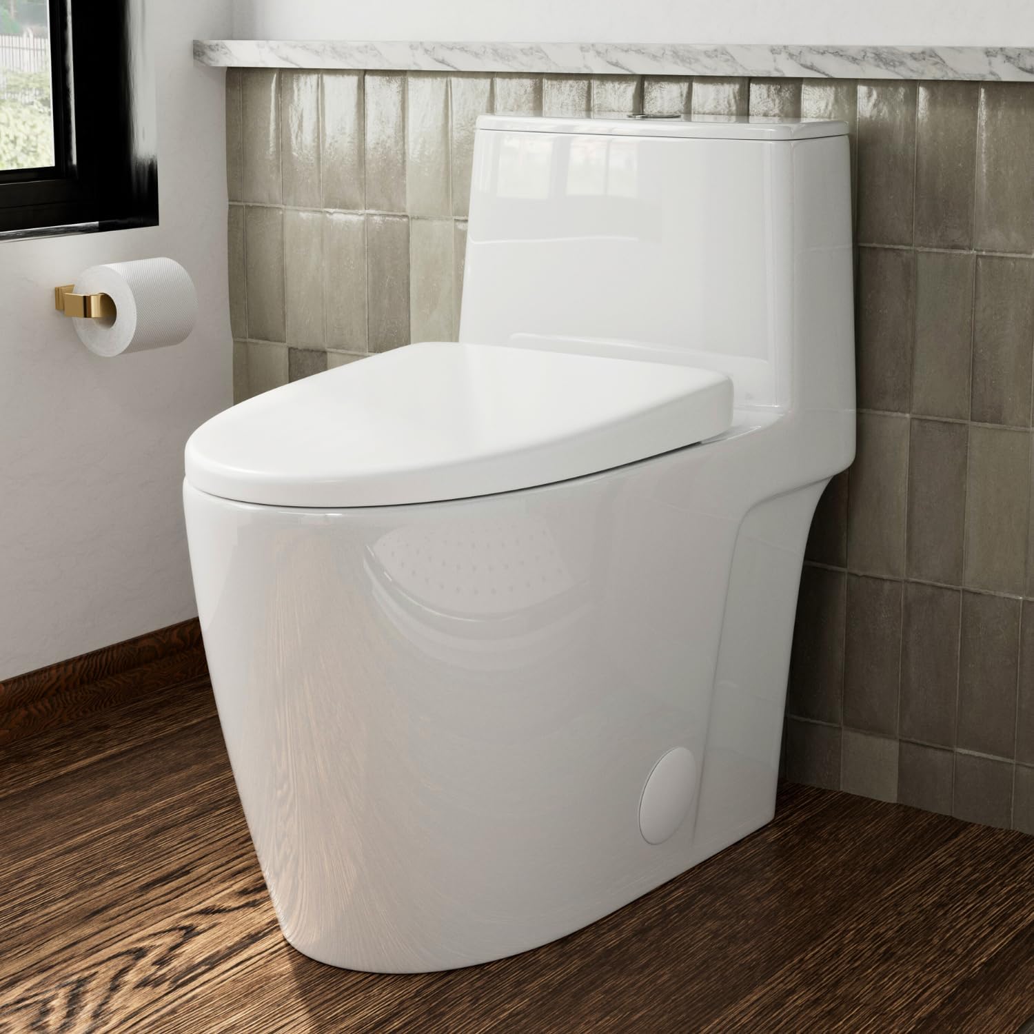 17.3" Elongated One Piece Toilet with Rimless Swirl Flush, Los Flexi ...