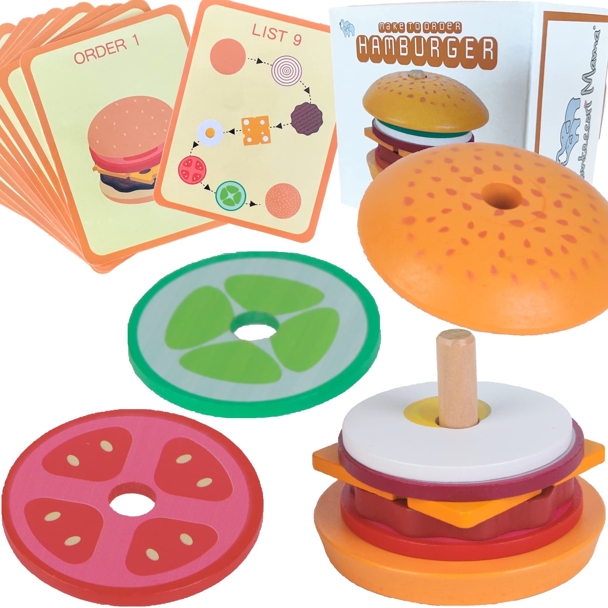 Montessori Mama Stacking Hamburger Toy, Create a Burger Sequencing ...