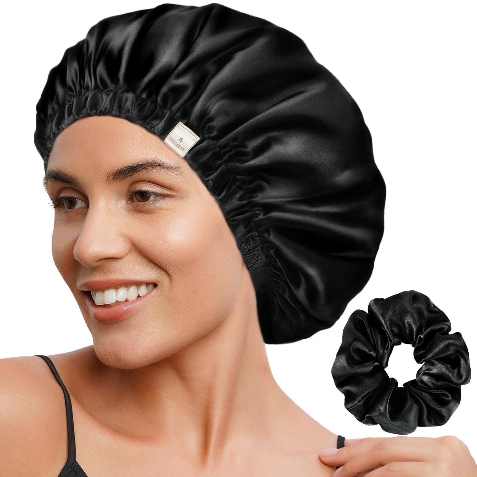 Amazon.com: YANIBEST Double Layer Satin Bonnet Silk Bonnet Adjustable ...