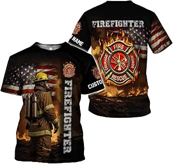 Amazon.com: Custom Firefighter Shirt, Fire Fighter T Shirt, Red Fire ...
