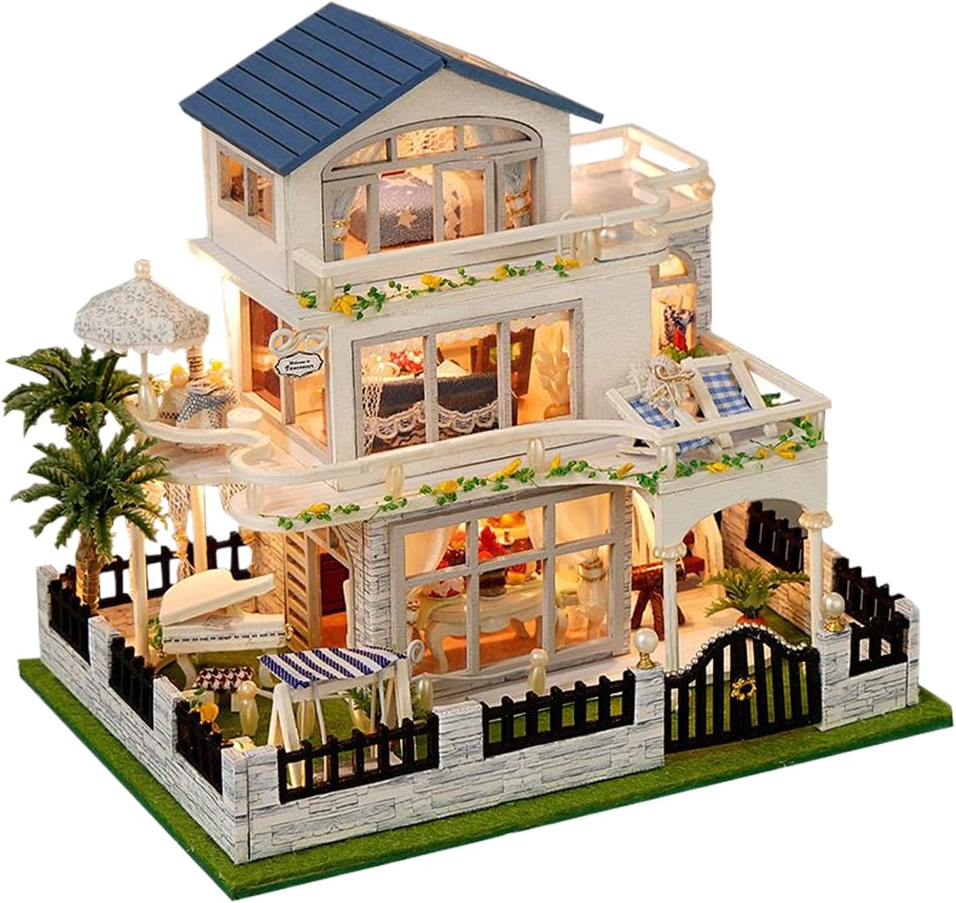 Amazon.com: Wooden Villa Model - DIY Miniature Building Kit, 3D LED ...