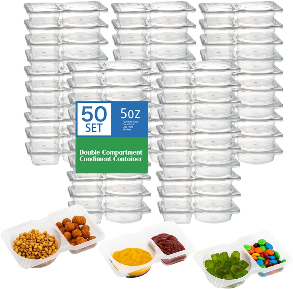Amazon.com: Blushtier 50 Pcs 5 oz Double Compartment Snack Containers ...