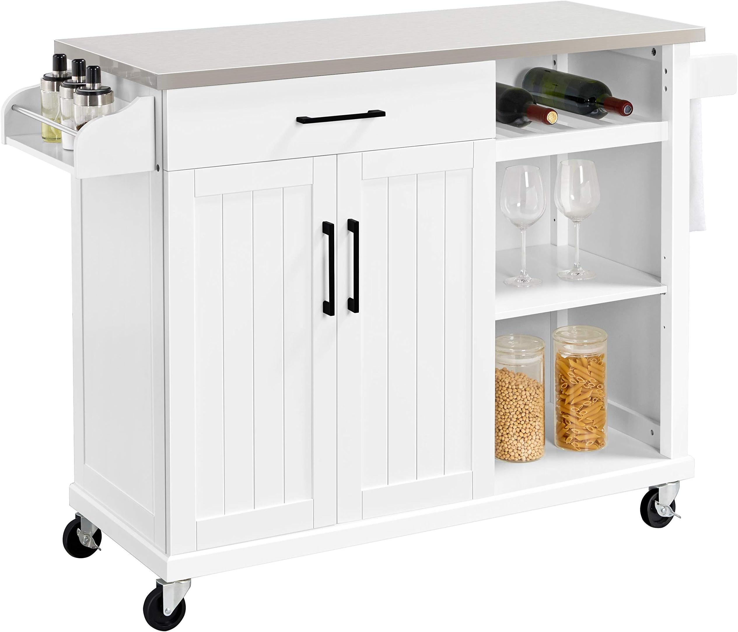 Amazon.com: King's Brand White Finish Wood & Marble Vinyl Top Kitchen ...