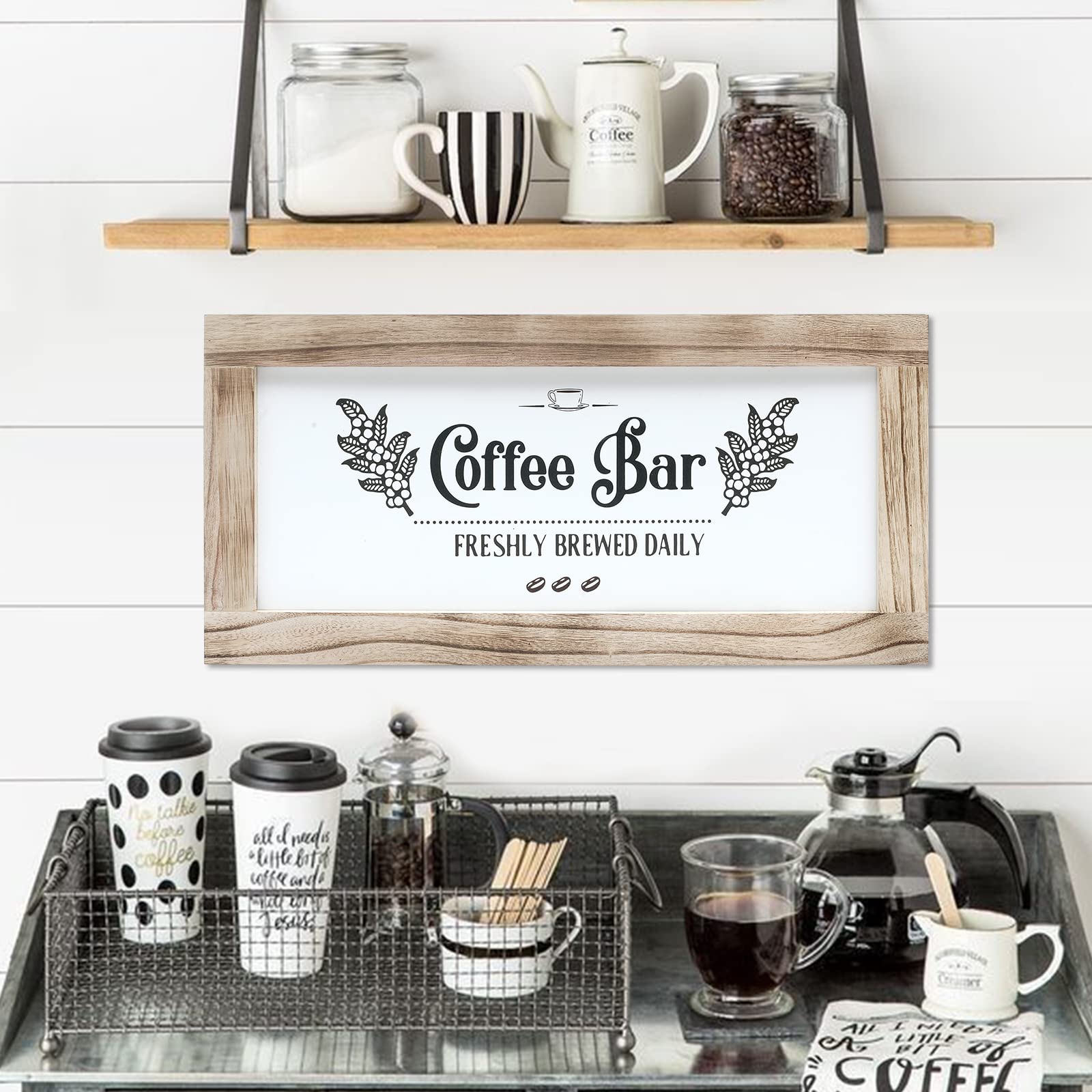SwallowLiving Coffee Bar Sign Decor 8x17 Inch Wooden Framed Coffee Sign ...
