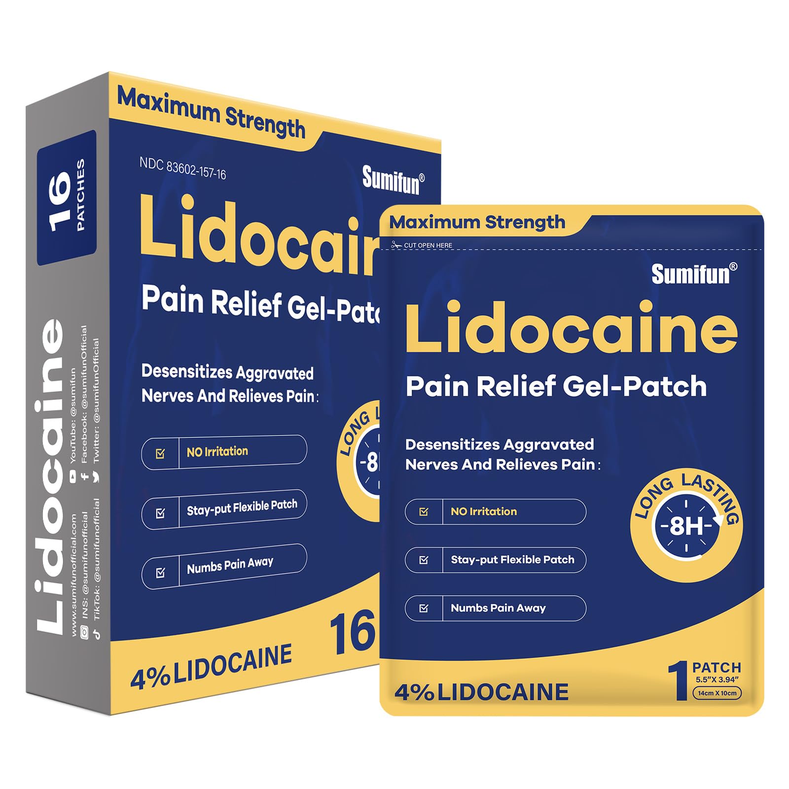Snapklik.com : Sumifun 4% Lidocaine Patches Maximum Strength - 16 Count ...
