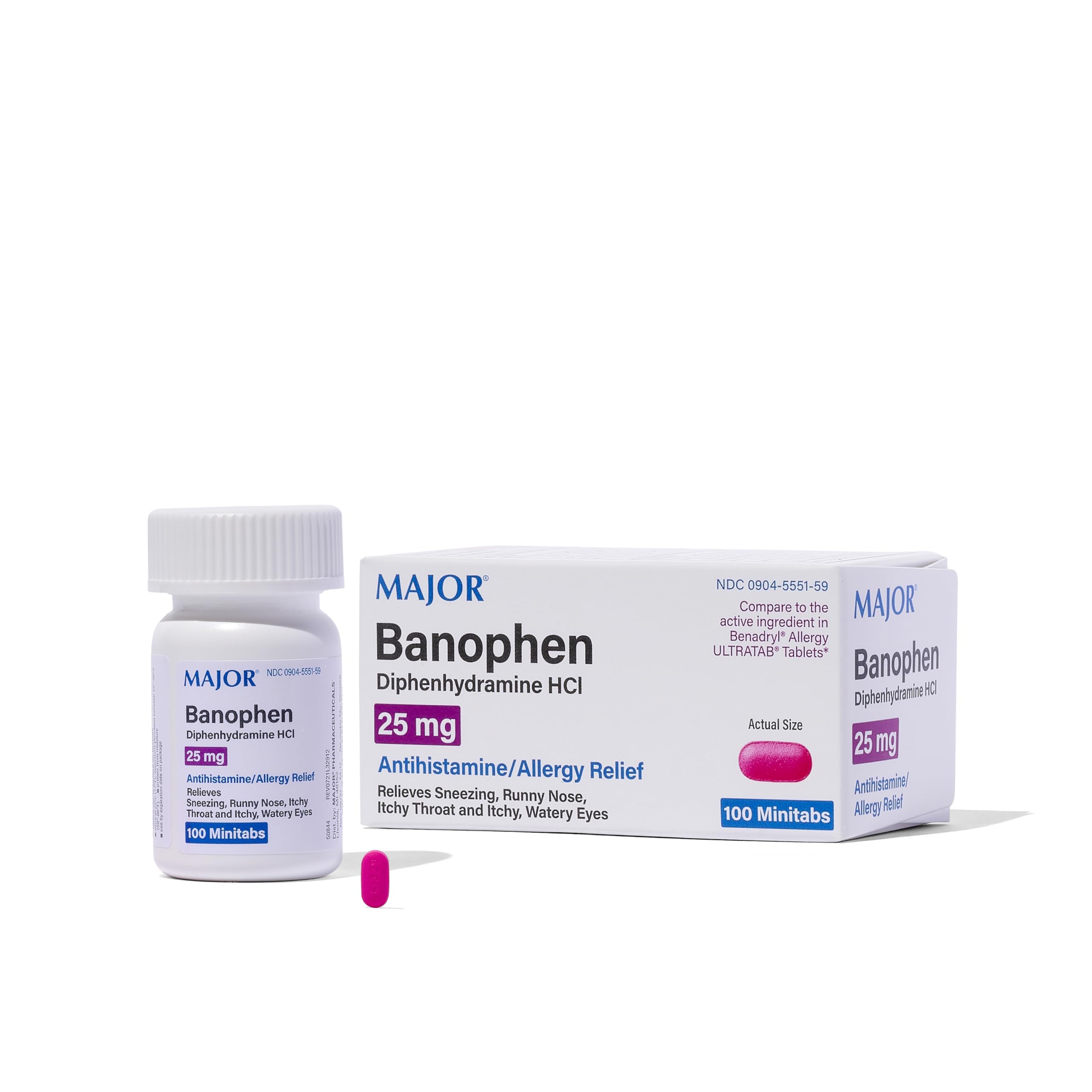Amazon.com: MAJOR Banophen Diphenhydramine HCI 25 mg Minitabs ...