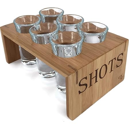 Amazon.com | Shot Glass Set with Tray, Shot Glasses Holder 6 Pack Shot ...