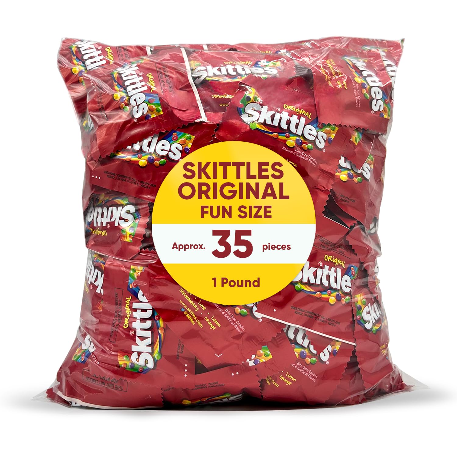 Amazon.com : Skitles Original Fun size Chewy Candy 1 Pound Approx 35 ...